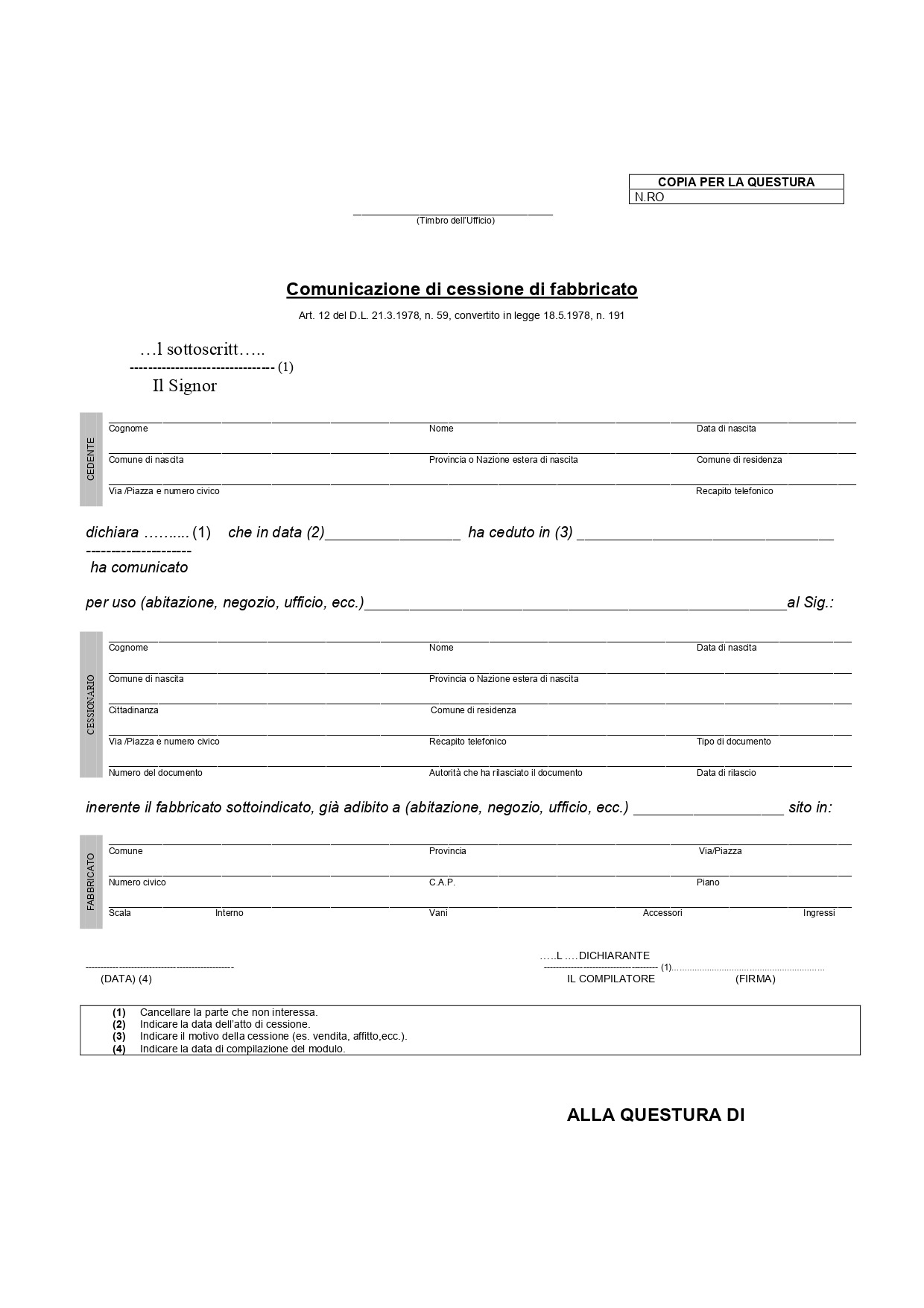 Dichiarazione di ospitalità e cessione fabbricato - Guida